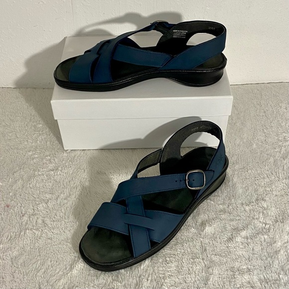 Clarks | Shoes | Clarks Springers Blue Leather Strappy Sandals Womens ...